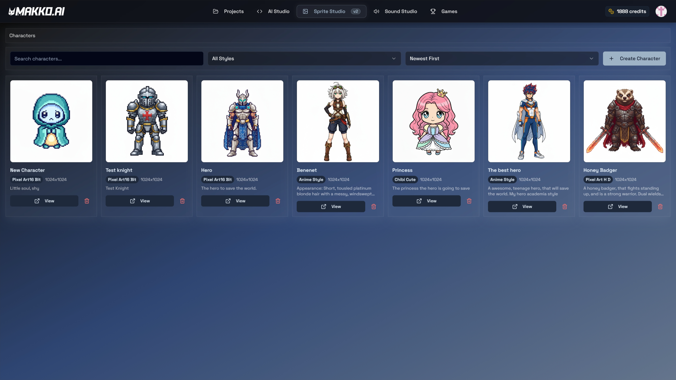 AI 2D Game Studio - Characters, Animations & Game Art | Makko AI
